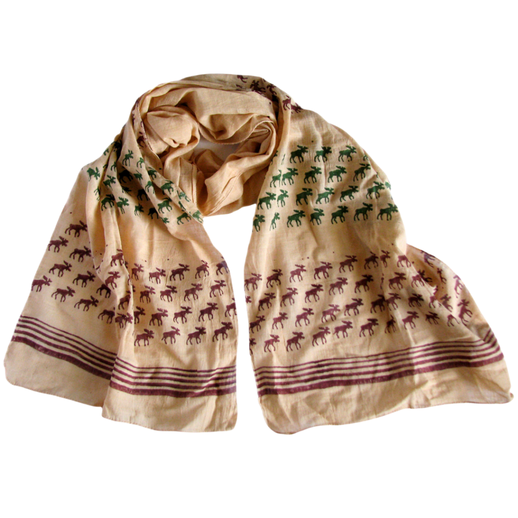 Blockprint Moose Scarf – Cream with Green and Grey Moose – Where Does ...